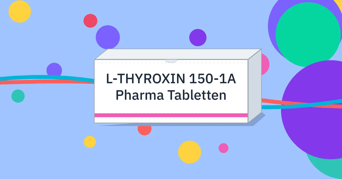 Symbolbild: Packung mit der Aufschrift L-THYROXIN 150-1A Pharma Tabletten (PZN 06488936) – Verfügbarkeit und Bezug in Apotheken in Frankfurt am Main