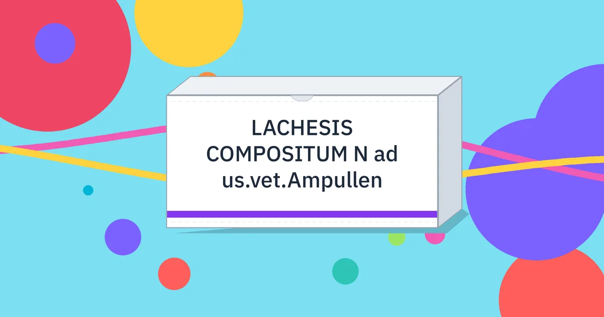 Symbolbild: Packung mit der Aufschrift LACHESIS COMPOSITUM N ad us.vet.Ampullen (PZN 00052824) – Verfügbarkeit und Bezug in Apotheken in Frankfurt am Main