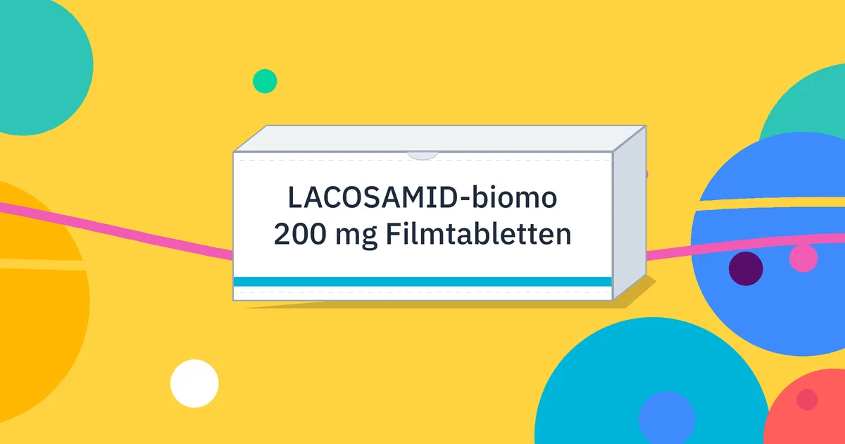 Symbolbild: Packung mit der Aufschrift LACOSAMID-biomo 200 mg Filmtabletten (PZN 17212611) – Verfügbarkeit und Bezug in Apotheken in Frankfurt am Main