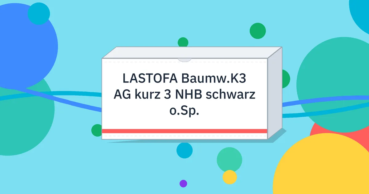 Symbolbild: Packung mit der Aufschrift LASTOFA Baumw.K3 AG kurz 3 NHB schwarz o.Sp. (PZN 01955882) – Verfügbarkeit und Bezug in Apotheken in Frankfurt am Main