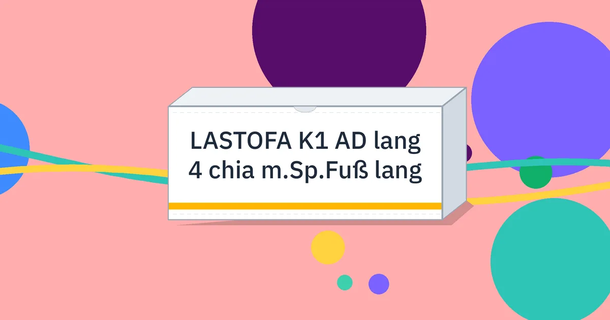 Symbolbild: Packung mit der Aufschrift LASTOFA K1 AD lang 4 chia m.Sp.Fuß lang (PZN 13787266) – Verfügbarkeit und Bezug in Apotheken in Frankfurt am Main