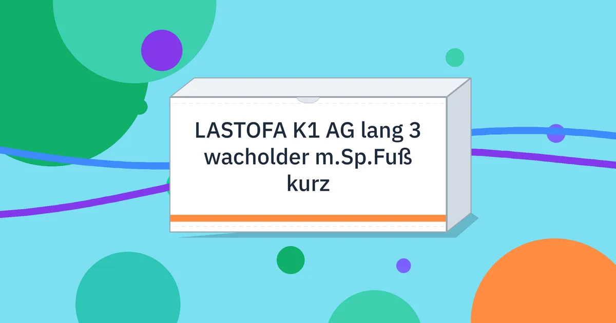 Symbolbild: Packung mit der Aufschrift LASTOFA K1 AG lang 3 wacholder m.Sp.Fuß kurz (PZN 13790989) – Verfügbarkeit und Bezug in Apotheken in Frankfurt am Main