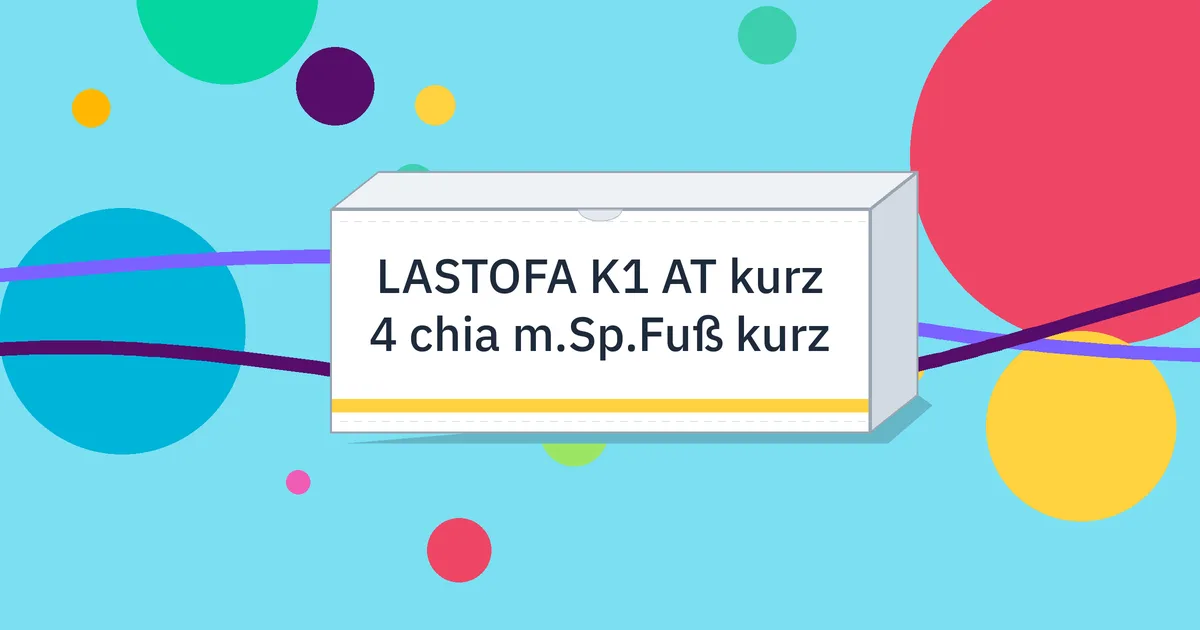 Symbolbild: Packung mit der Aufschrift LASTOFA K1 AT kurz 4 chia m.Sp.Fuß kurz (PZN 13796118) – Verfügbarkeit und Bezug in Apotheken in Frankfurt am Main