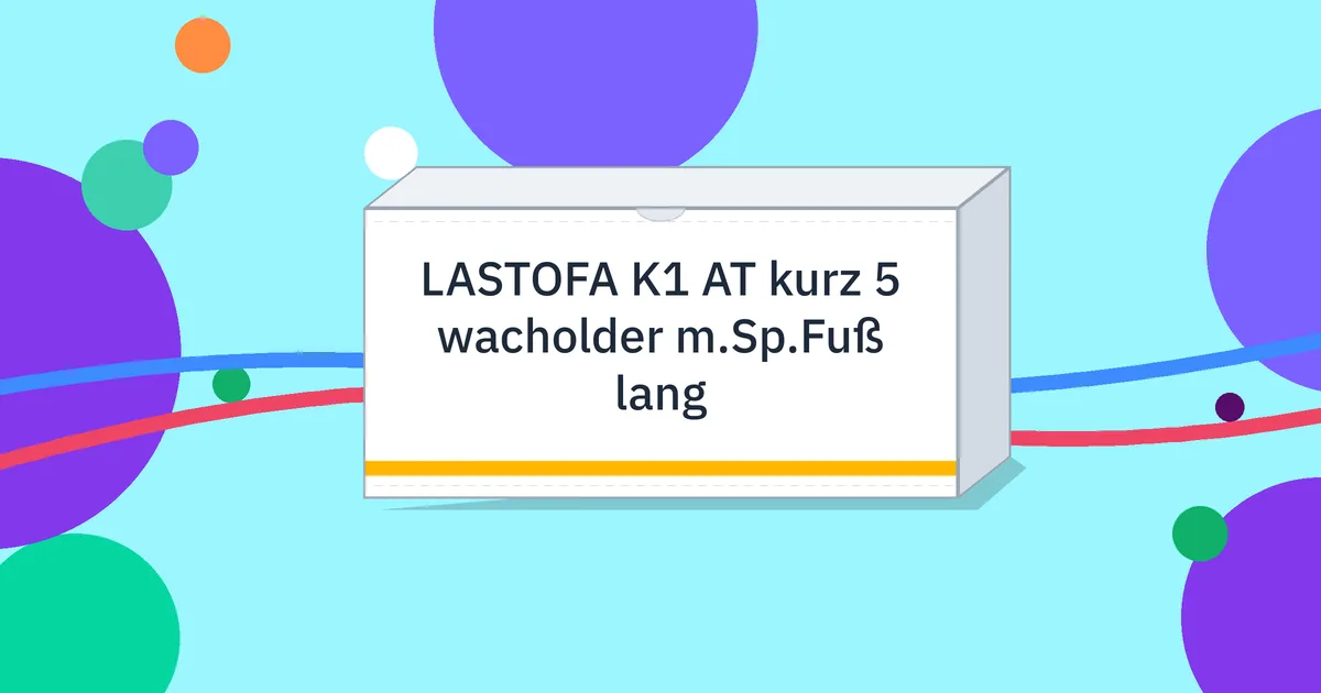 Symbolbild: Packung mit der Aufschrift LASTOFA K1 AT kurz 5 wacholder m.Sp.Fuß lang (PZN 13796644) – Verfügbarkeit und Bezug in Apotheken in Frankfurt am Main