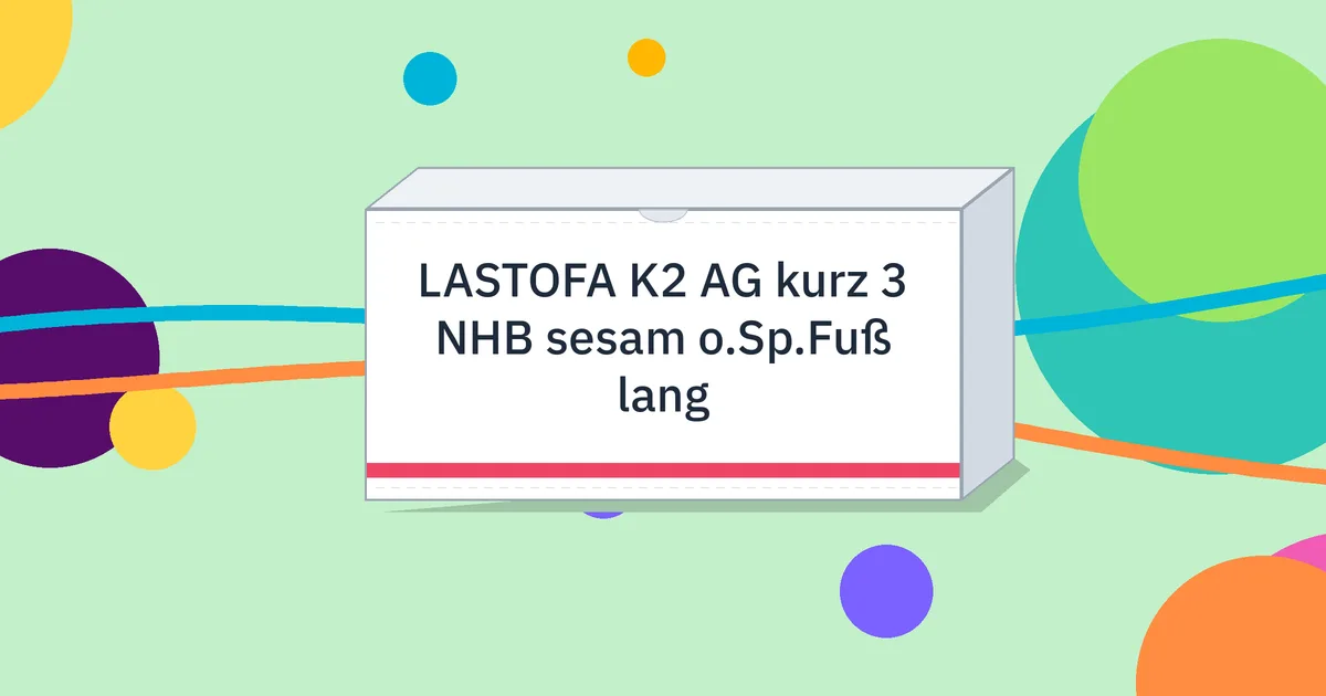 Symbolbild: Packung mit der Aufschrift LASTOFA K2 AG kurz 3 NHB sesam o.Sp.Fuß lang (PZN 14149800) – Verfügbarkeit und Bezug in Apotheken in Frankfurt am Main