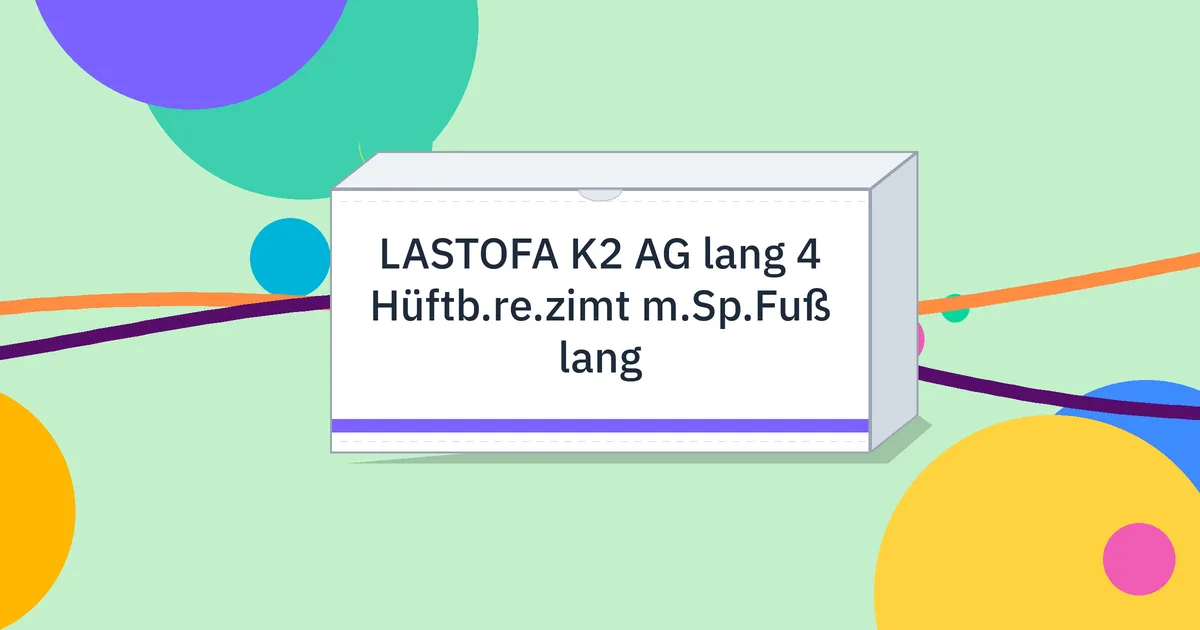 Symbolbild: Packung mit der Aufschrift LASTOFA K2 AG lang 4 Hüftb.re.zimt m.Sp.Fuß lang (PZN 13811510) – Verfügbarkeit und Bezug in Apotheken in Frankfurt am Main