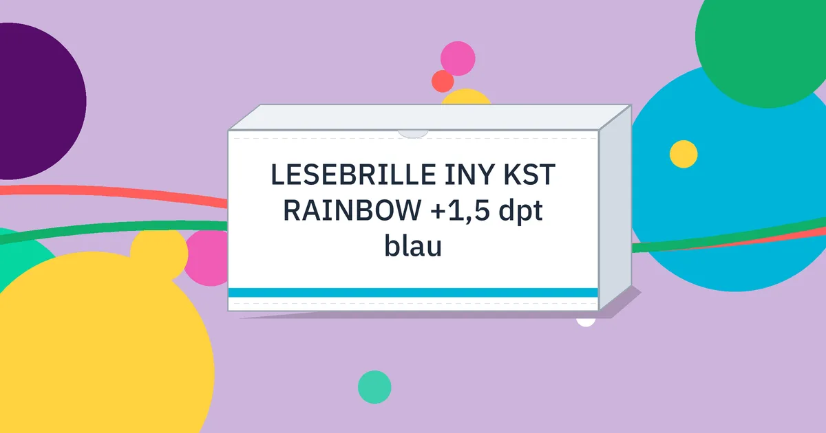 Symbolbild: Packung mit der Aufschrift LESEBRILLE INY KST RAINBOW +1,5 dpt blau (PZN 19941142) – Verfügbarkeit und Bezug in Apotheken in Frankfurt am Main