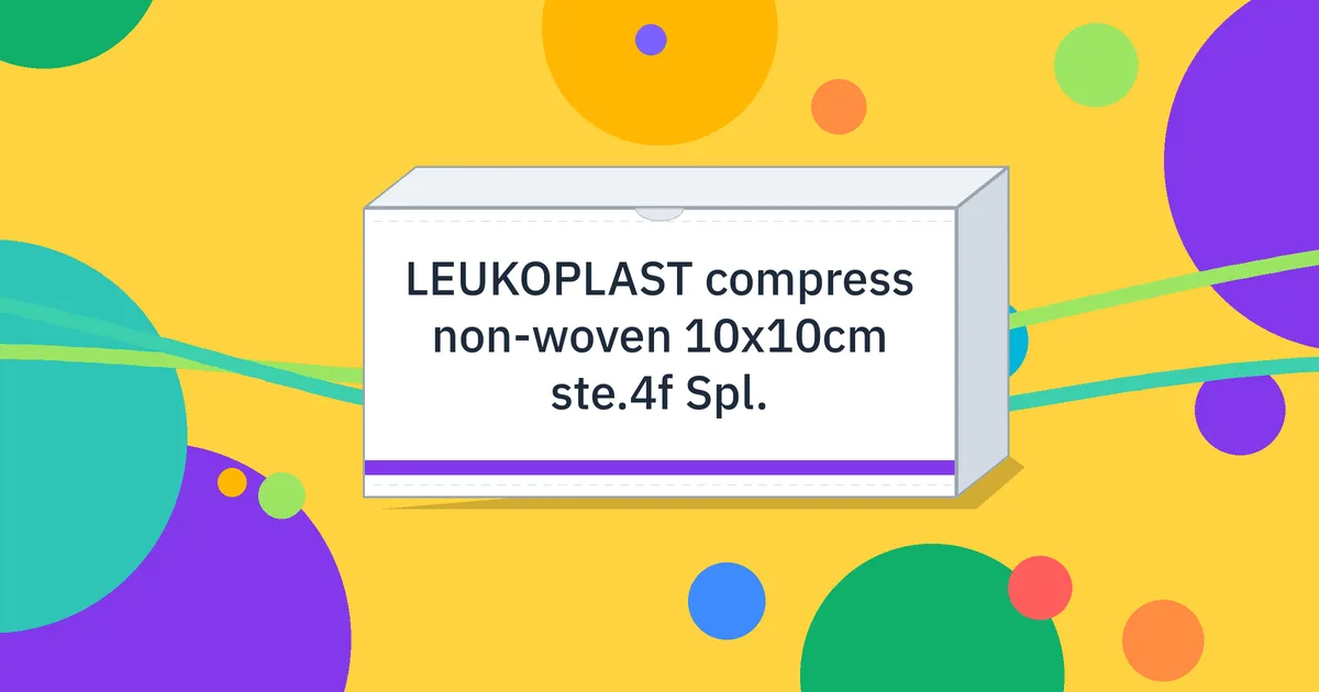 Symbolbild: Packung mit der Aufschrift LEUKOPLAST compress non-woven 10x10cm ste.4f Spl. (PZN 19064534) – Verfügbarkeit und Bezug in Apotheken in Frankfurt am Main