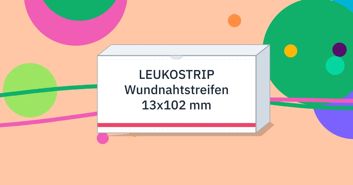 Symbolbild: Packung mit der Aufschrift LEUKOSTRIP Wundnahtstreifen 13x102 mm (PZN 19701633) – Verfügbarkeit und Bezug in Apotheken in Frankfurt am Main