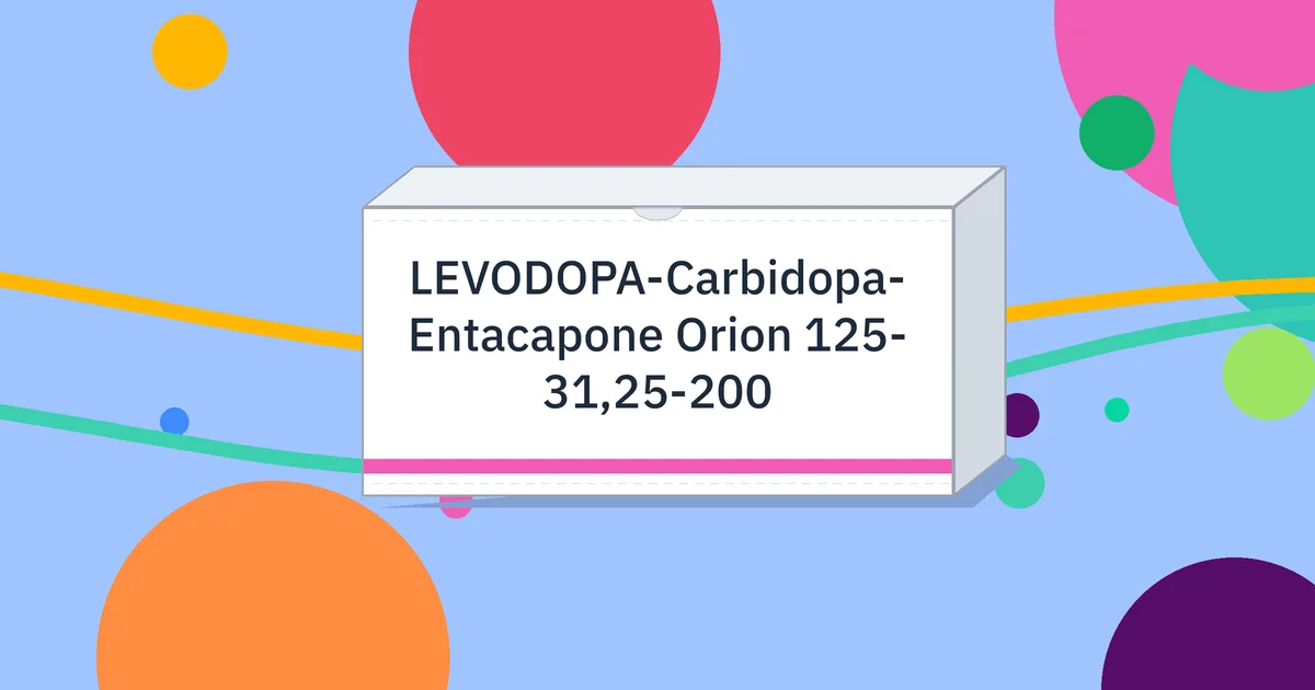 Symbolbild: Packung mit der Aufschrift LEVODOPA-Carbidopa-Entacapone Orion 125-31,25-200 (PZN 10057254) – Verfügbarkeit und Bezug in Apotheken in Frankfurt am Main