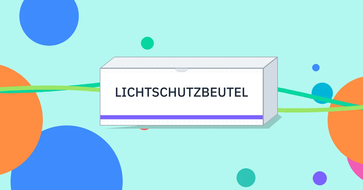 Symbolbild: Packung mit der Aufschrift LICHTSCHUTZBEUTEL (PZN 12535083) – Verfügbarkeit und Bezug in Apotheken in Frankfurt am Main