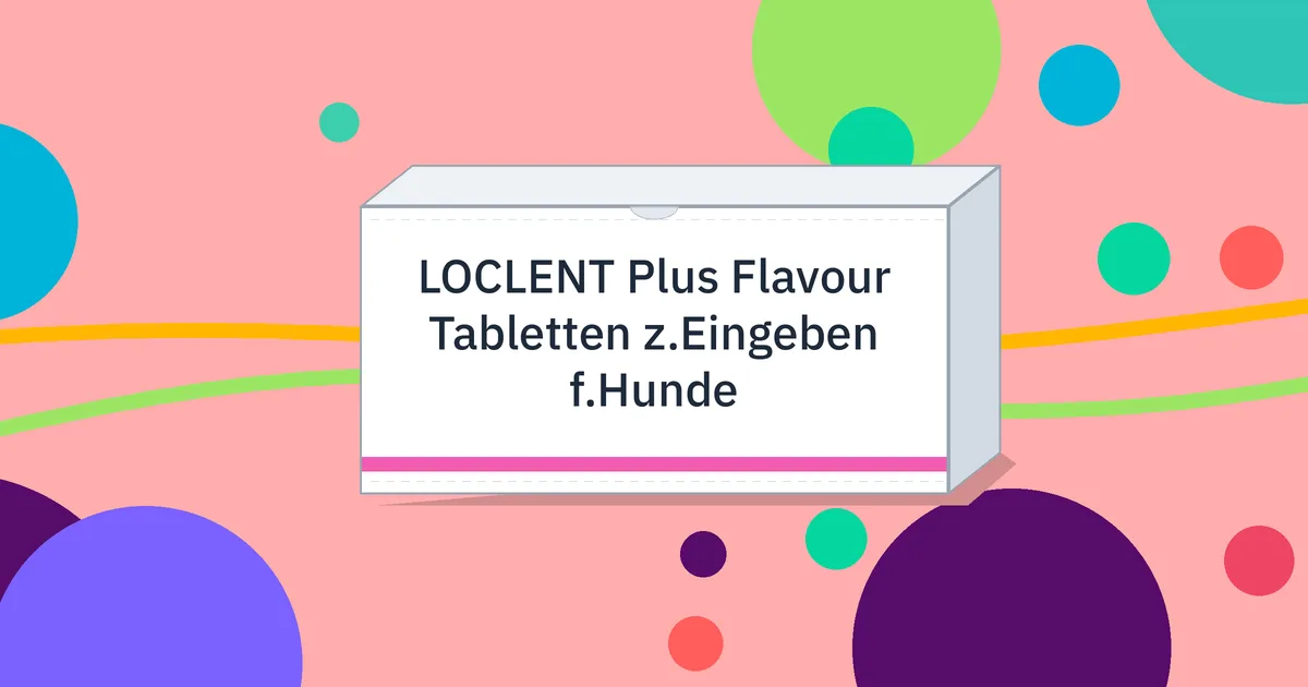 Symbolbild: Packung mit der Aufschrift LOCLENT Plus Flavour Tabletten z.Eingeben f.Hunde (PZN 18206305) – Verfügbarkeit und Bezug in Apotheken in Frankfurt am Main