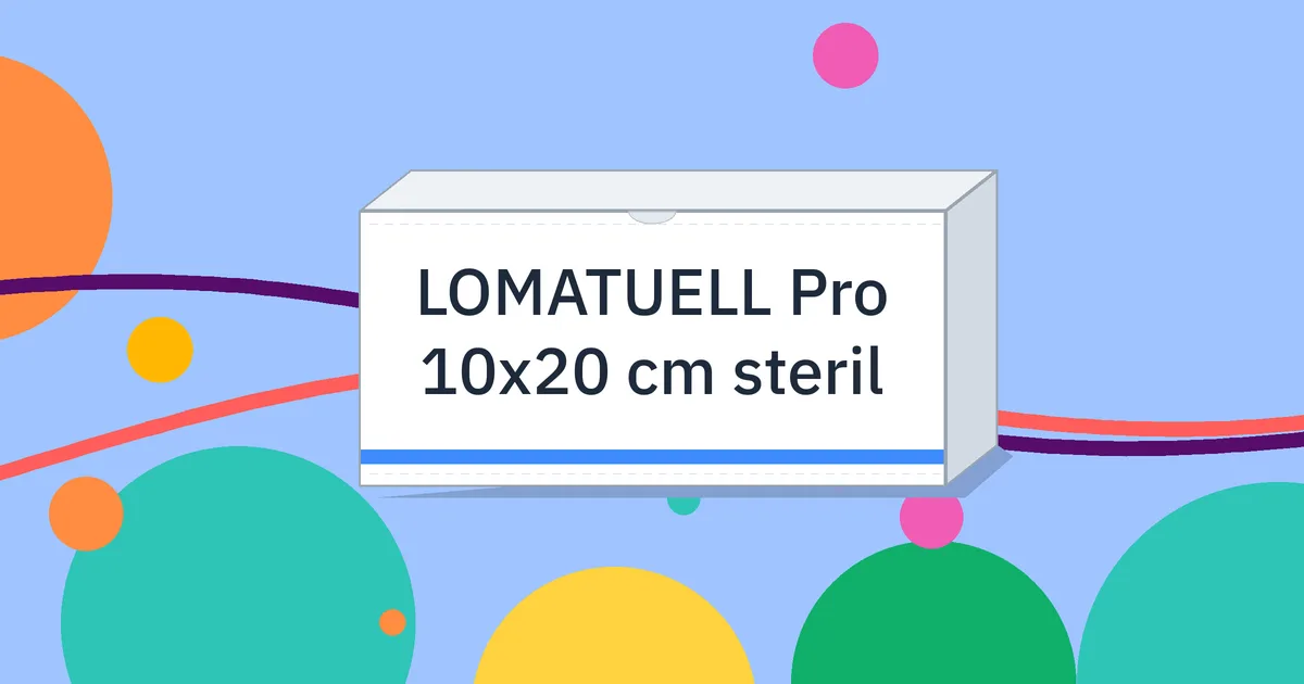 Symbolbild: Packung mit der Aufschrift LOMATUELL Pro 10x20 cm steril (PZN 15201684) – Verfügbarkeit und Bezug in Apotheken in Frankfurt am Main