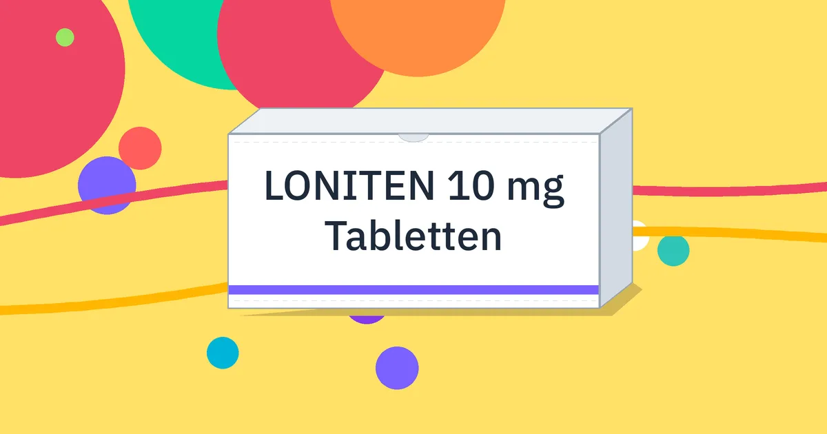 Symbolbild: Packung mit der Aufschrift LONITEN 10 mg Tabletten (PZN 12486261) – Verfügbarkeit und Bezug in Apotheken in Frankfurt am Main