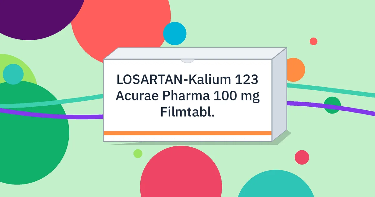 Symbolbild: Packung mit der Aufschrift LOSARTAN-Kalium 123 Acurae Pharma 100 mg Filmtabl. (PZN 19266663) – Verfügbarkeit und Bezug in Apotheken in Frankfurt am Main