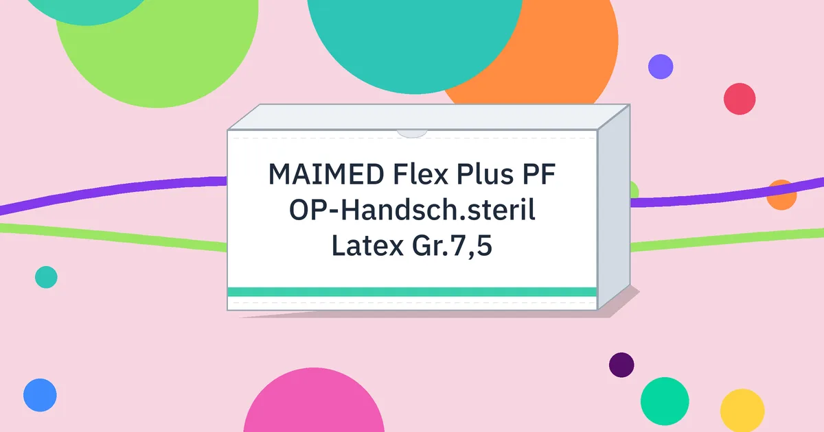 Symbolbild: Packung mit der Aufschrift MAIMED Flex Plus PF OP-Handsch.steril Latex Gr.7,5 (PZN 04842730) – Verfügbarkeit und Bezug in Apotheken in Frankfurt am Main