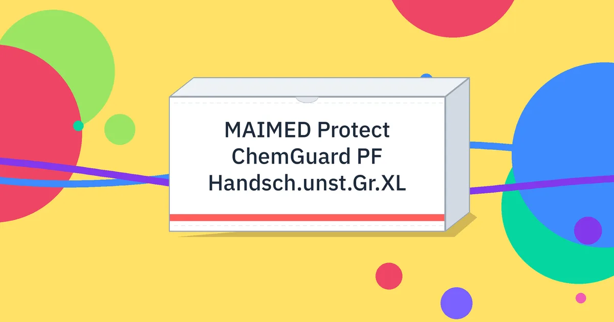Symbolbild: Packung mit der Aufschrift MAIMED Protect ChemGuard PF Handsch.unst.Gr.XL (PZN 12635873) – Verfügbarkeit und Bezug in Apotheken in Frankfurt am Main