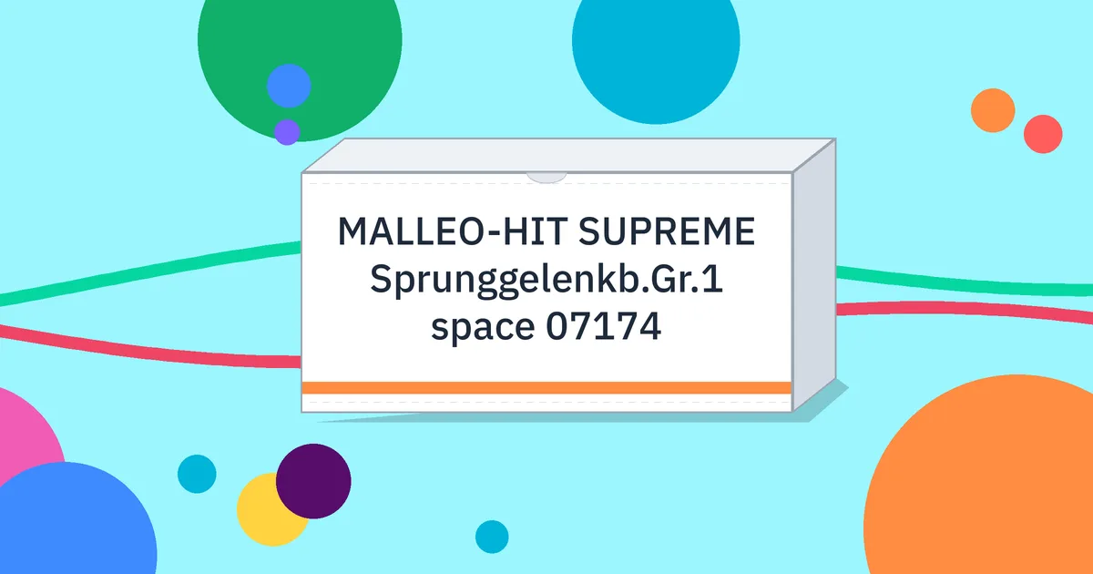 Symbolbild: Packung mit der Aufschrift MALLEO-HIT SUPREME Sprunggelenkb.Gr.1 space 07174 (PZN 20095623) – Verfügbarkeit und Bezug in Apotheken in Frankfurt am Main