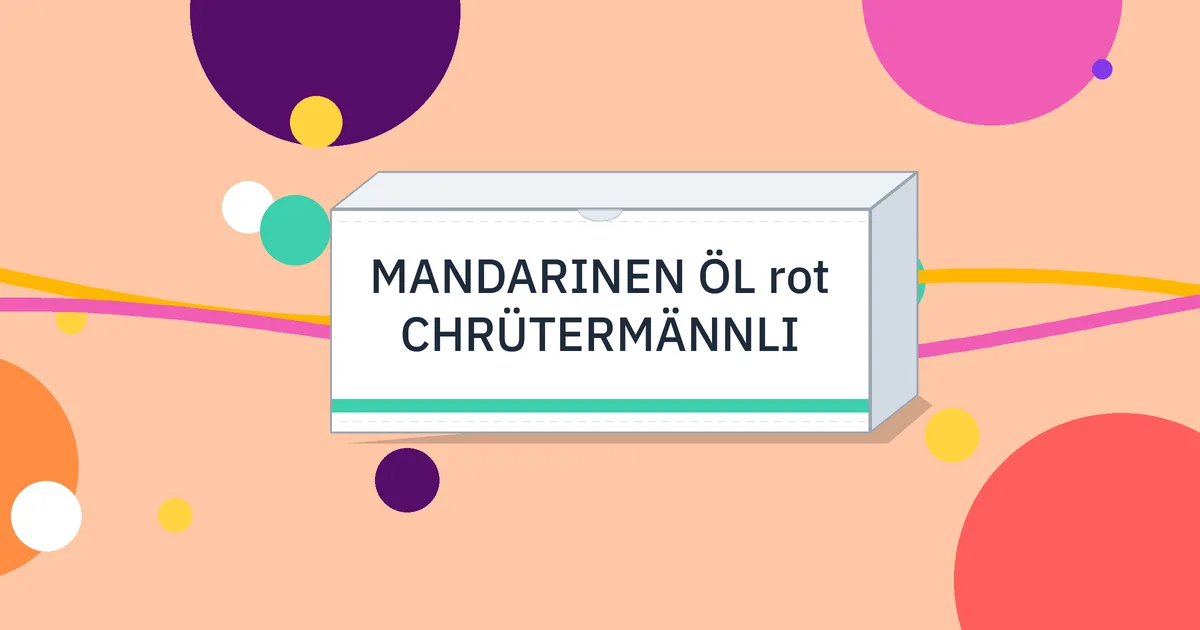 Symbolbild: Packung mit der Aufschrift MANDARINEN ÖL rot CHRÜTERMÄNNLI (PZN 07196957) – Verfügbarkeit und Bezug in Apotheken in Frankfurt am Main