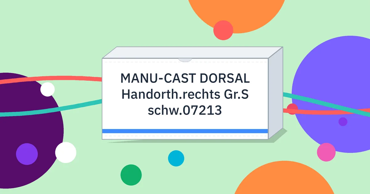 Symbolbild: Packung mit der Aufschrift MANU-CAST DORSAL Handorth.rechts Gr.S schw.07213 (PZN 05015791) – Verfügbarkeit und Bezug in Apotheken in Frankfurt am Main