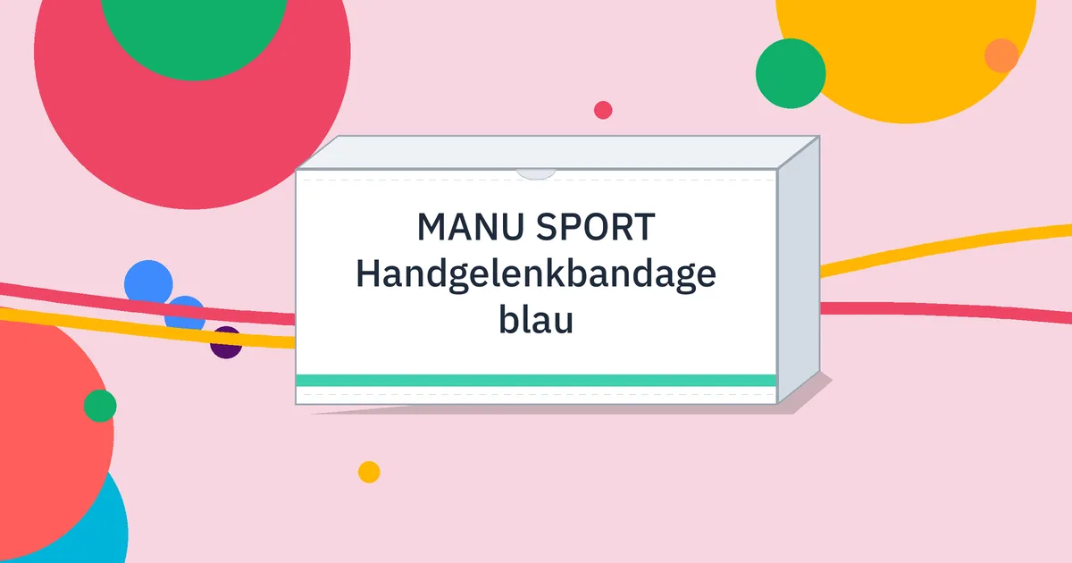 Symbolbild: Packung mit der Aufschrift MANU SPORT Handgelenkbandage blau (PZN 05044485) – Verfügbarkeit und Bezug in Apotheken in Frankfurt am Main