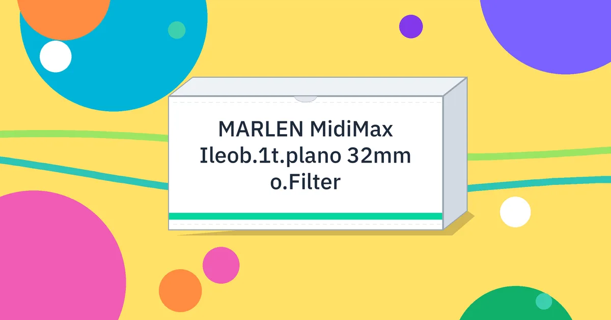 Symbolbild: Packung mit der Aufschrift MARLEN MidiMax Ileob.1t.plano 32mm o.Filter (PZN 16658411) – Verfügbarkeit und Bezug in Apotheken in Frankfurt am Main