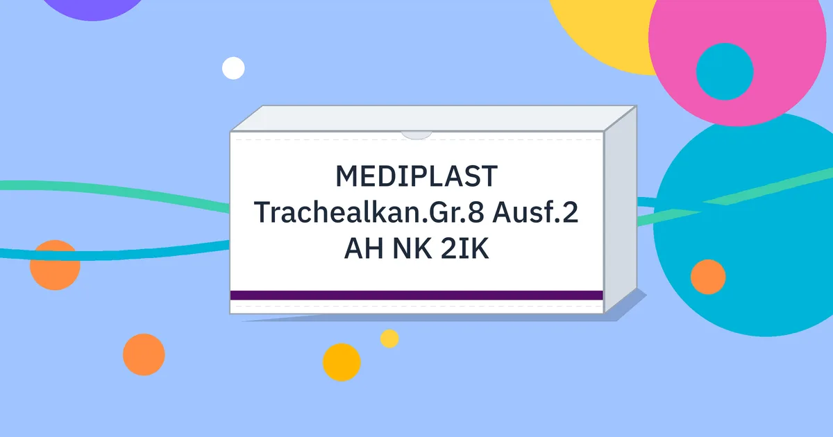 Symbolbild: Packung mit der Aufschrift MEDIPLAST Trachealkan.Gr.8 Ausf.2 AH NK 2IK (PZN 04525679) – Verfügbarkeit und Bezug in Apotheken in Frankfurt am Main