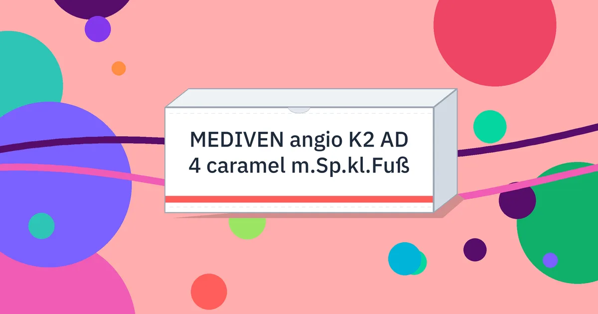 Symbolbild: Packung mit der Aufschrift MEDIVEN angio K2 AD 4 caramel m.Sp.kl.Fuß (PZN 17210629) – Verfügbarkeit und Bezug in Apotheken in Frankfurt am Main