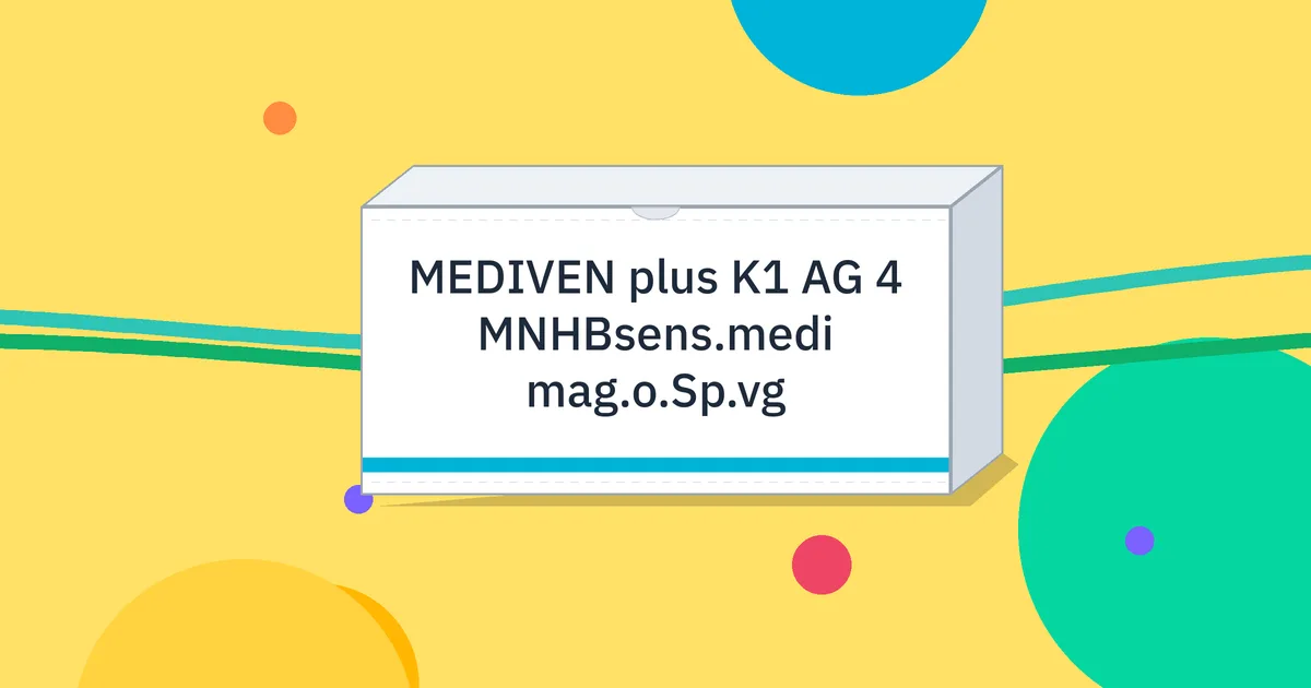 Symbolbild: Packung mit der Aufschrift MEDIVEN plus K1 AG 4 MNHBsens.medi mag.o.Sp.vg (PZN 15917425) – Verfügbarkeit und Bezug in Apotheken in Frankfurt am Main