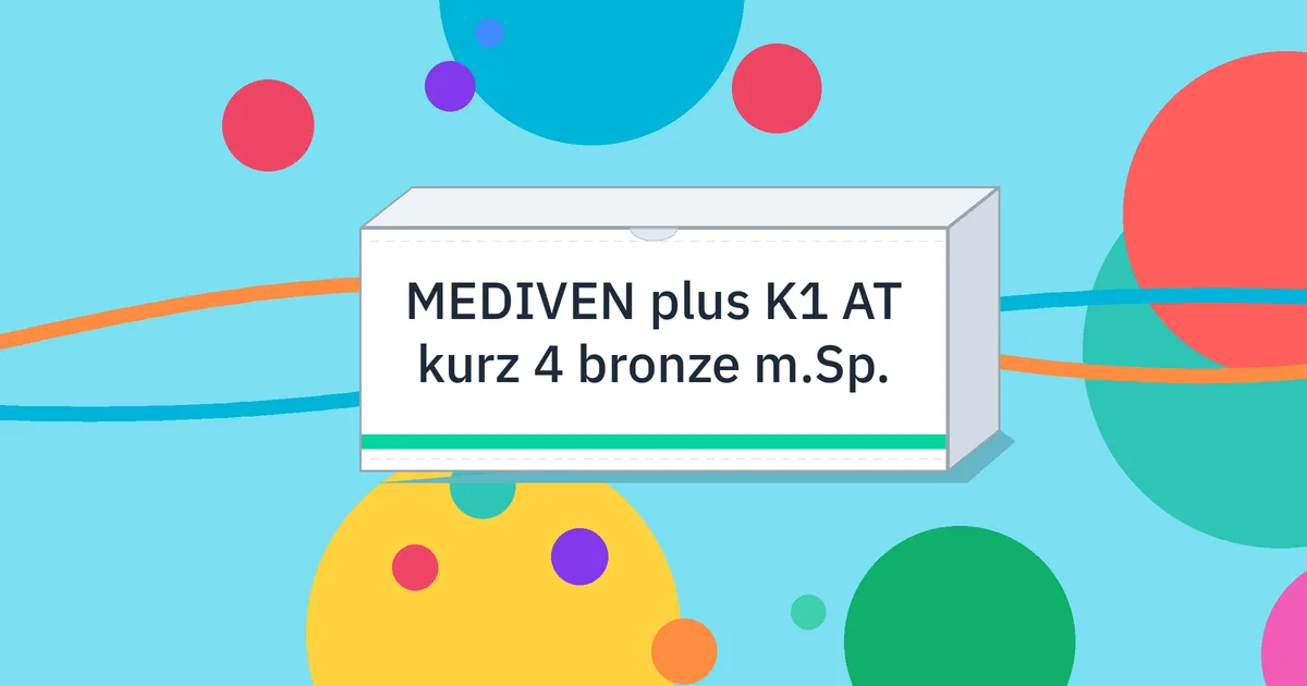 Symbolbild: Packung mit der Aufschrift MEDIVEN plus K1 AT kurz 4 bronze m.Sp. (PZN 15027105) – Verfügbarkeit und Bezug in Apotheken in Frankfurt am Main