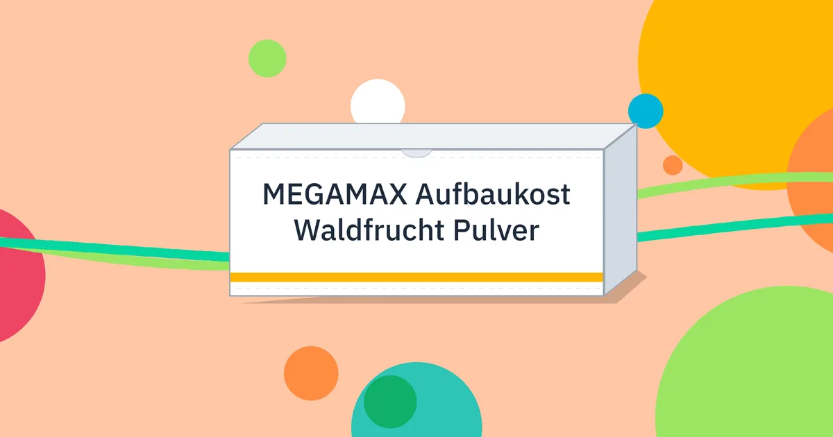 Symbolbild: Packung mit der Aufschrift MEGAMAX Aufbaukost Waldfrucht Pulver (PZN 17670472) – Verfügbarkeit und Bezug in Apotheken in Frankfurt am Main