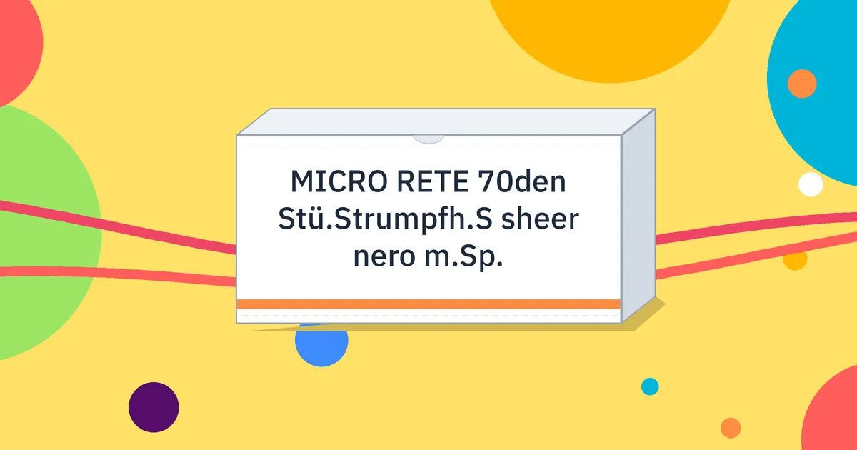 Symbolbild: Packung mit der Aufschrift MICRO RETE 70den Stü.Strumpfh.S sheer nero m.Sp. (PZN 06450402) – Verfügbarkeit und Bezug in Apotheken in Frankfurt am Main