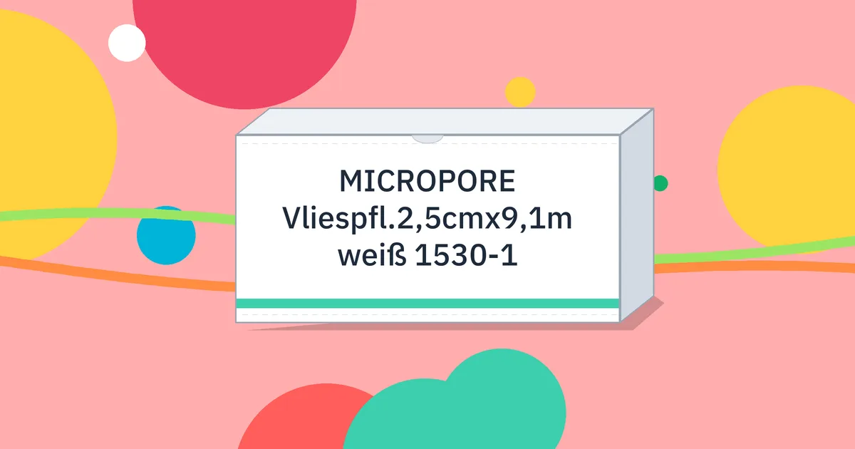 Symbolbild: Packung mit der Aufschrift MICROPORE Vliespfl.2,5cmx9,1m weiß 1530-1 (PZN 12394168) – Verfügbarkeit und Bezug in Apotheken in Frankfurt am Main
