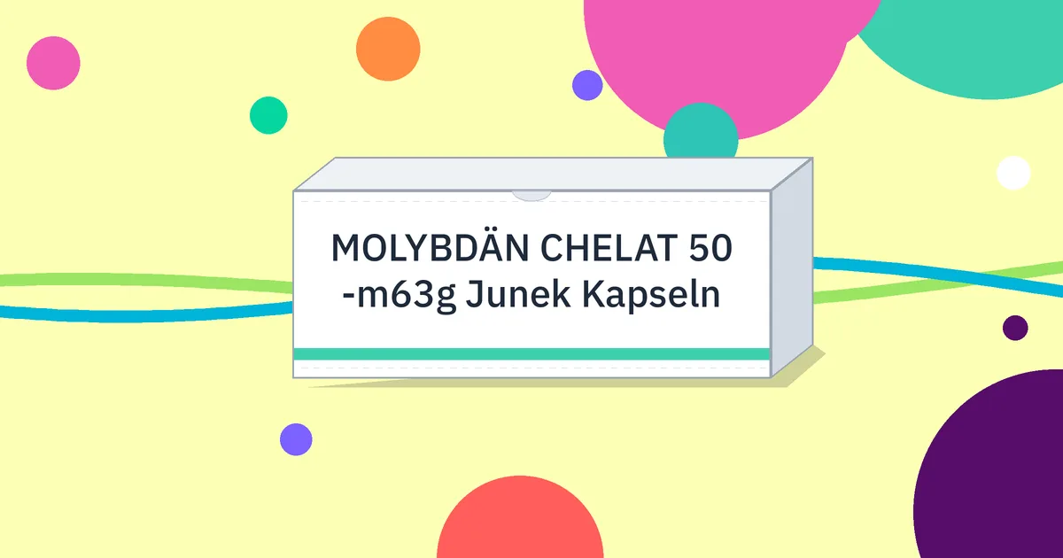 Symbolbild: Packung mit der Aufschrift MOLYBDÄN CHELAT 50 -m63g Junek Kapseln (PZN 10190763) – Verfügbarkeit und Bezug in Apotheken in Frankfurt am Main