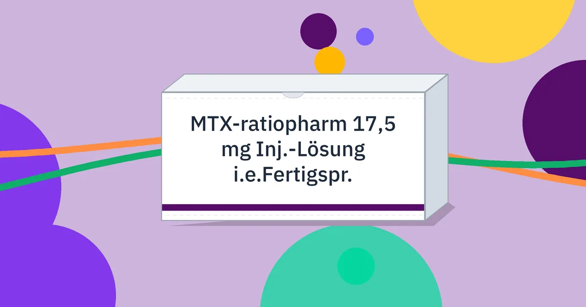 Symbolbild: Packung mit der Aufschrift MTX-ratiopharm 17,5 mg Inj.-Lösung i.e.Fertigspr. (PZN 14375034) – Verfügbarkeit und Bezug in Apotheken in Frankfurt am Main