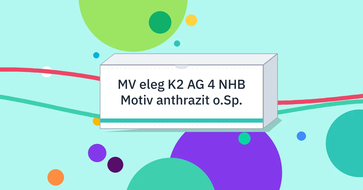 Symbolbild: Packung mit der Aufschrift MV eleg K2 AG 4 NHB Motiv anthrazit o.Sp. (PZN 15721432) – Verfügbarkeit und Bezug in Apotheken in Frankfurt am Main