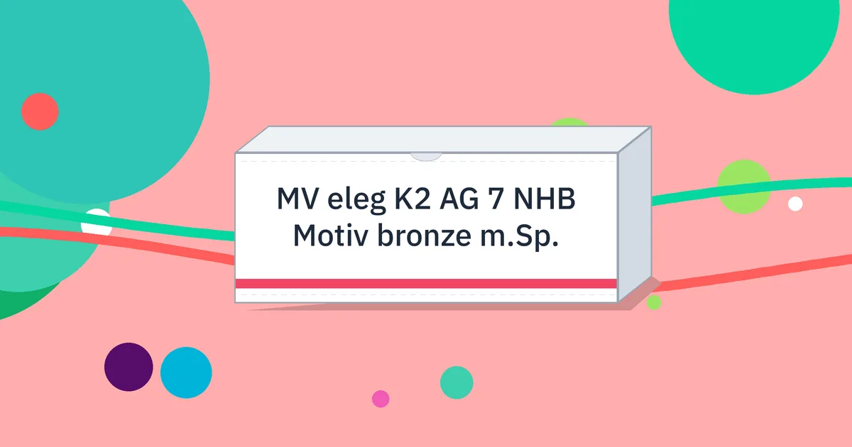 Symbolbild: Packung mit der Aufschrift MV eleg K2 AG 7 NHB Motiv bronze m.Sp. (PZN 15722383) – Verfügbarkeit und Bezug in Apotheken in Frankfurt am Main
