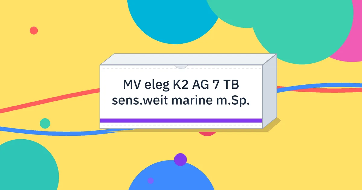 Symbolbild: Packung mit der Aufschrift MV eleg K2 AG 7 TB sens.weit marine m.Sp. (PZN 14611641) – Verfügbarkeit und Bezug in Apotheken in Frankfurt am Main