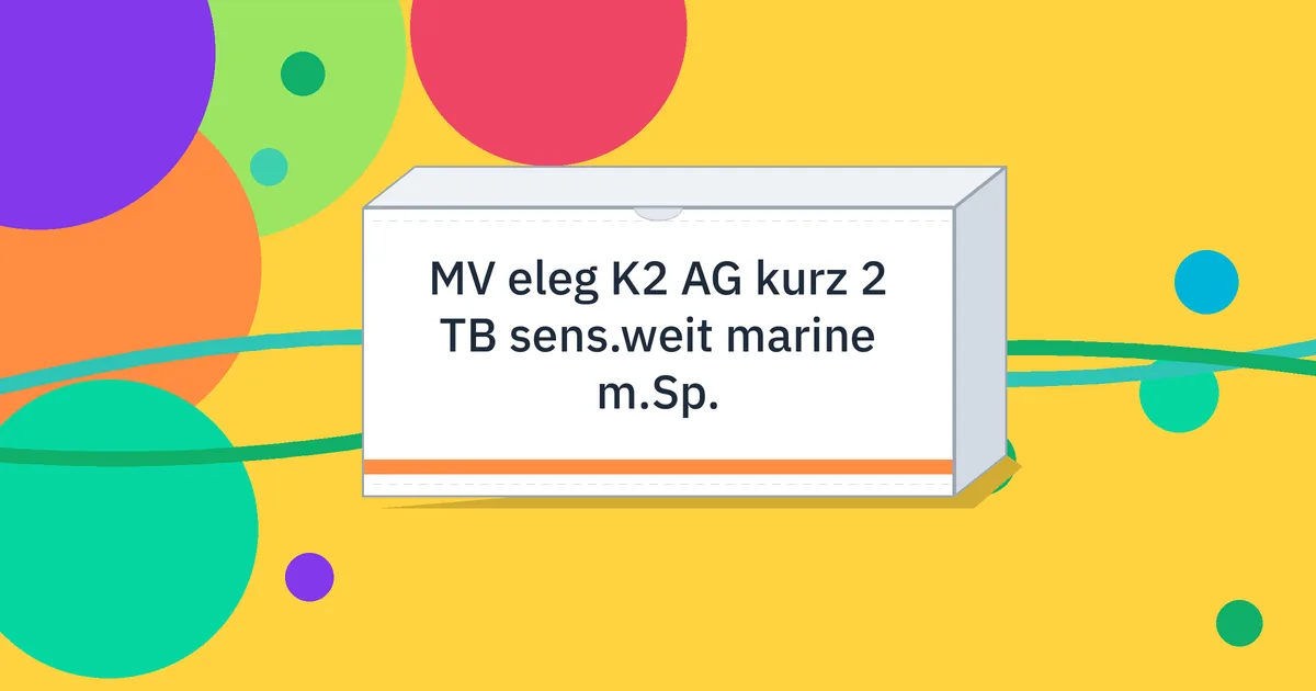 Symbolbild: Packung mit der Aufschrift MV eleg K2 AG kurz 2 TB sens.weit marine m.Sp. (PZN 14606976) – Verfügbarkeit und Bezug in Apotheken in Frankfurt am Main