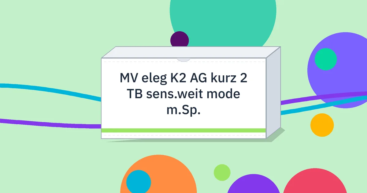 Symbolbild: Packung mit der Aufschrift MV eleg K2 AG kurz 2 TB sens.weit mode m.Sp. (PZN 09863257) – Verfügbarkeit und Bezug in Apotheken in Frankfurt am Main