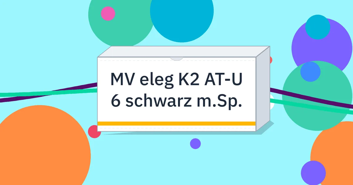Symbolbild: Packung mit der Aufschrift MV eleg K2 AT-U 6 schwarz m.Sp. (PZN 00313963) – Verfügbarkeit und Bezug in Apotheken in Frankfurt am Main