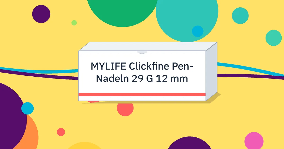 Symbolbild: Packung mit der Aufschrift MYLIFE Clickfine Pen-Nadeln 29 G 12 mm (PZN 16597856) – Verfügbarkeit und Bezug in Apotheken in Frankfurt am Main