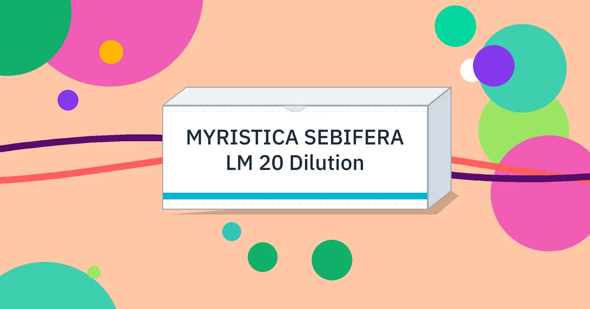 Symbolbild: Packung mit der Aufschrift MYRISTICA SEBIFERA LM 20 Dilution (PZN 13612650) – Verfügbarkeit und Bezug in Apotheken in Frankfurt am Main