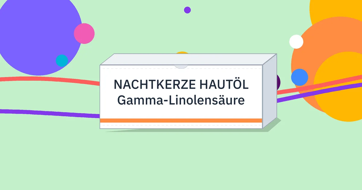 Symbolbild: Packung mit der Aufschrift NACHTKERZE HAUTÖL Gamma-Linolensäure (PZN 15251009) – Verfügbarkeit und Bezug in Apotheken in Frankfurt am Main