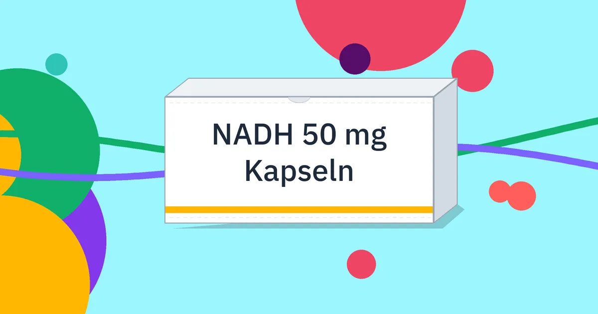 Symbolbild: Packung mit der Aufschrift NADH 50 mg Kapseln (PZN 18486434) – Verfügbarkeit und Bezug in Apotheken in Frankfurt am Main