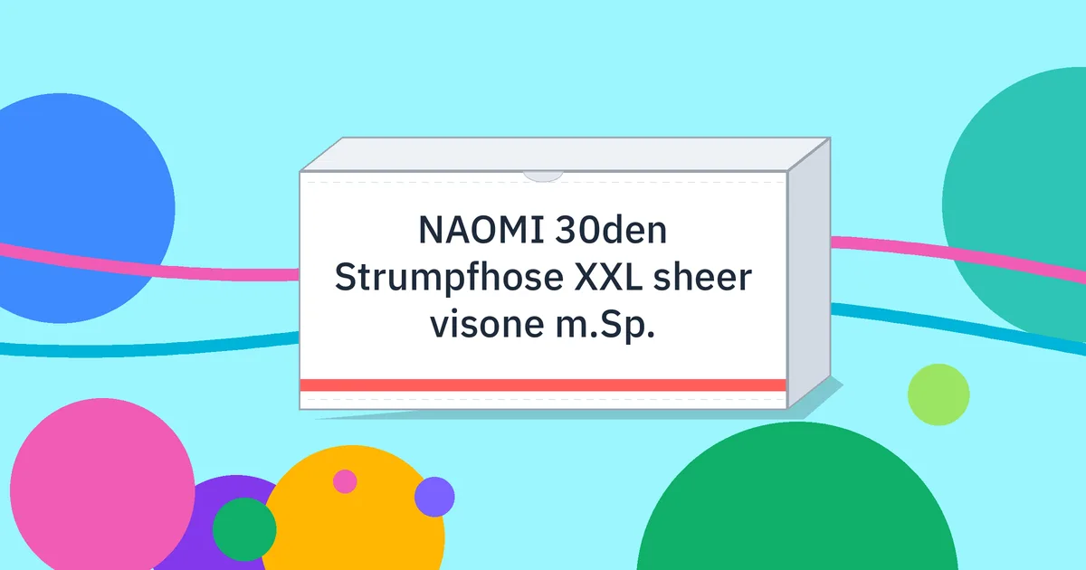 Symbolbild: Packung mit der Aufschrift NAOMI 30den Strumpfhose XXL sheer visone m.Sp. (PZN 16178898) – Verfügbarkeit und Bezug in Apotheken in Frankfurt am Main