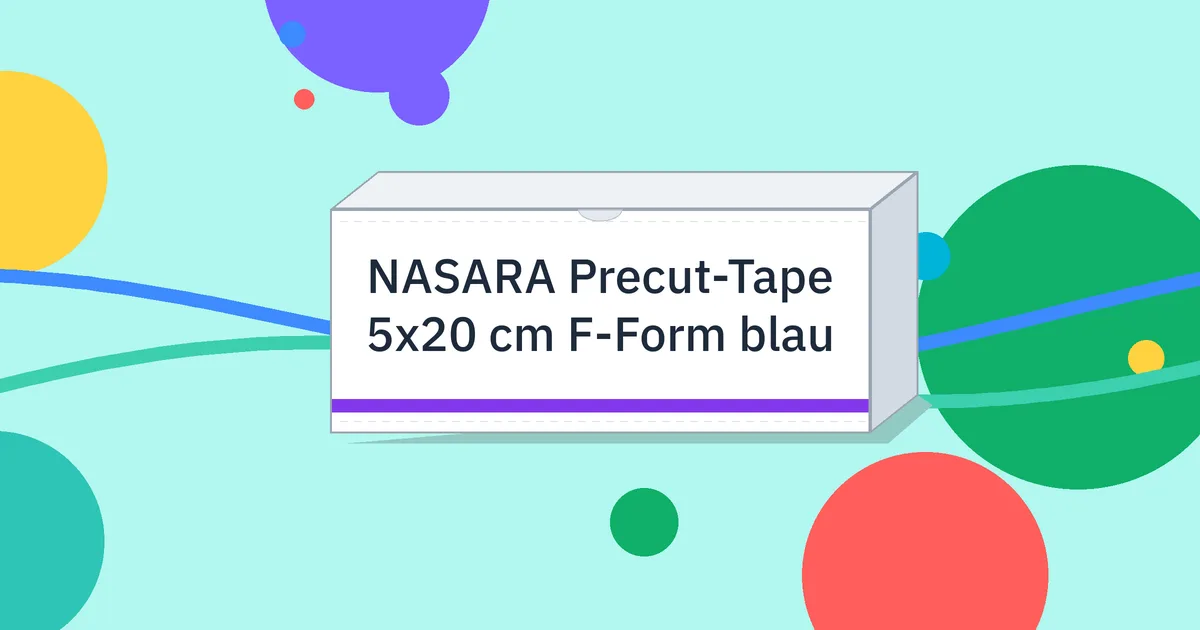 Symbolbild: Packung mit der Aufschrift NASARA Precut-Tape 5x20 cm F-Form blau (PZN 10315609) – Verfügbarkeit und Bezug in Apotheken in Frankfurt am Main