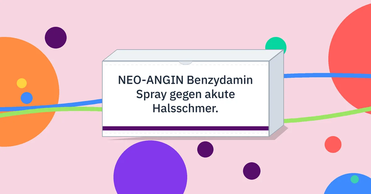 Symbolbild: Packung mit der Aufschrift NEO-ANGIN Benzydamin Spray gegen akute Halsschmer. (PZN 12607316) – Verfügbarkeit und Bezug in Apotheken in Frankfurt am Main