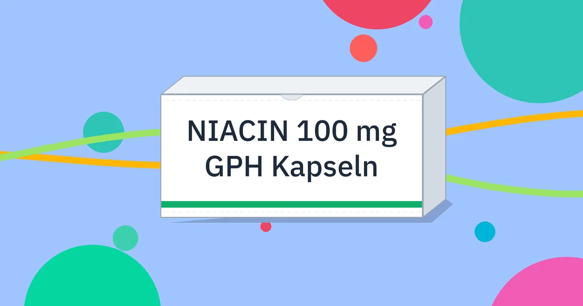 Symbolbild: Packung mit der Aufschrift NIACIN 100 mg GPH Kapseln (PZN 04699994) – Verfügbarkeit und Bezug in Apotheken in Frankfurt am Main