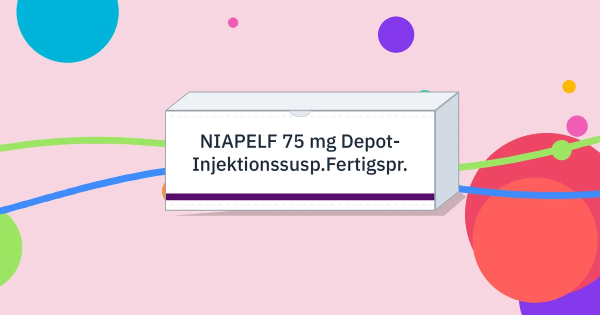 Symbolbild: Packung mit der Aufschrift NIAPELF 75 mg Depot-Injektionssusp.Fertigspr. (PZN 19474404) – Verfügbarkeit und Bezug in Apotheken in Frankfurt am Main